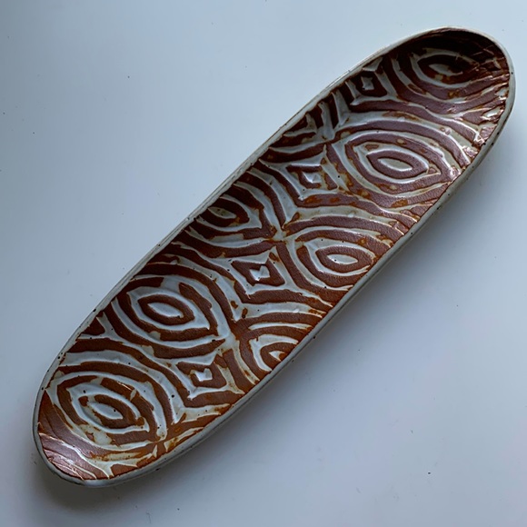 Hand Crafted | Art | New Handmade Pottery Tray With White Inlaid Design ...